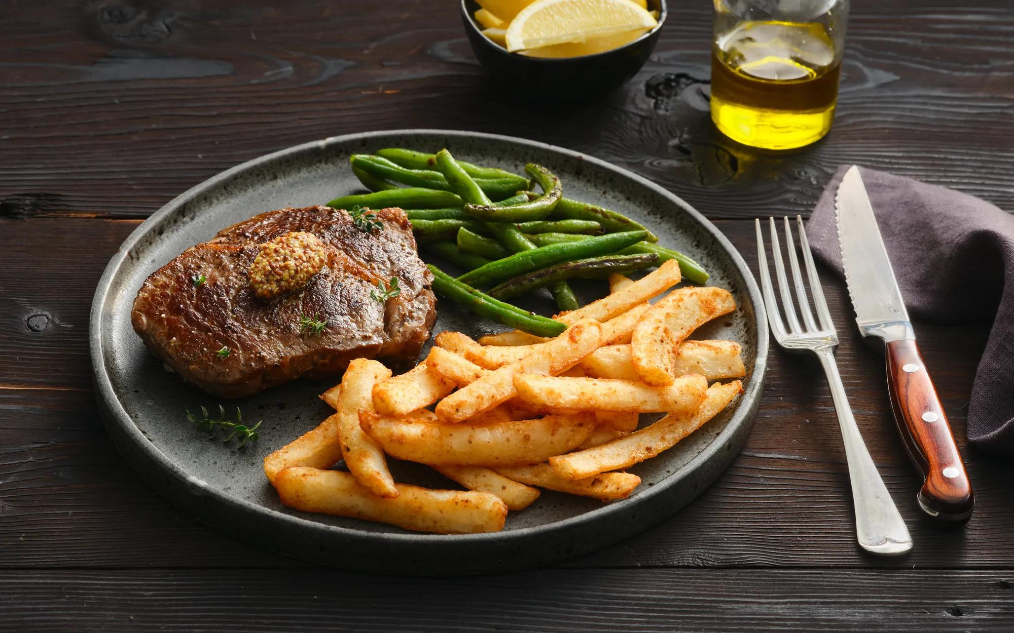 Sea Salt & Balsamic Chips with Steak and Garlic Beans | Providore